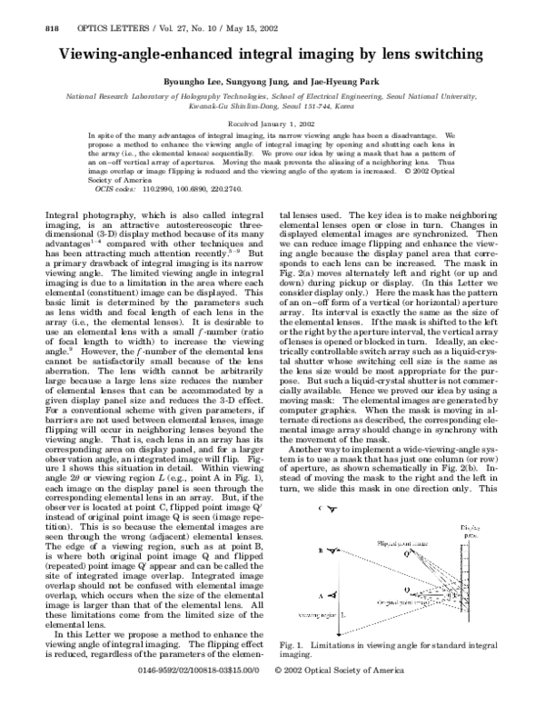 (PDF) Viewing-angle-enhanced integral imaging by lens switching
