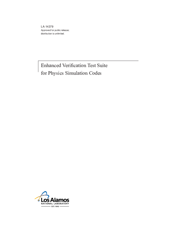 (PDF) Enhanced Verification Test Suite for Physics Simulation Codes