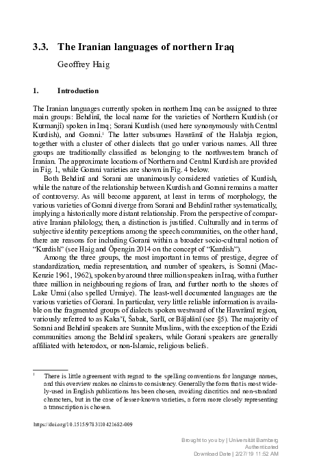 (PDF) 3.3. The Iranian languages of northern Iraq