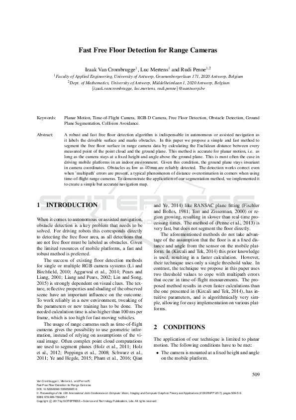 (PDF) Fast Free Floor Detection for Range Cameras
