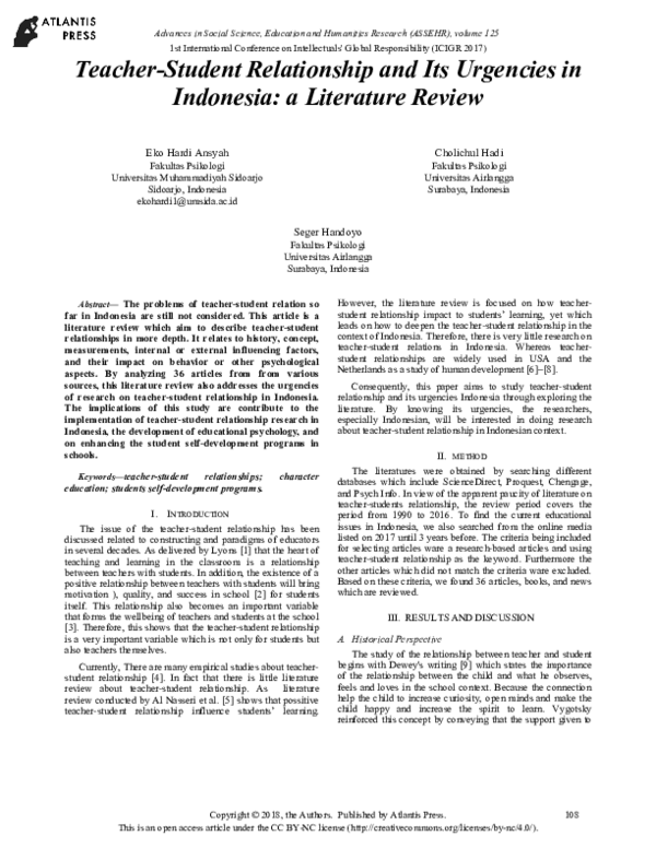 (PDF) Teacher-Student Relationship and Its Urgencies in Indonesia: a ...