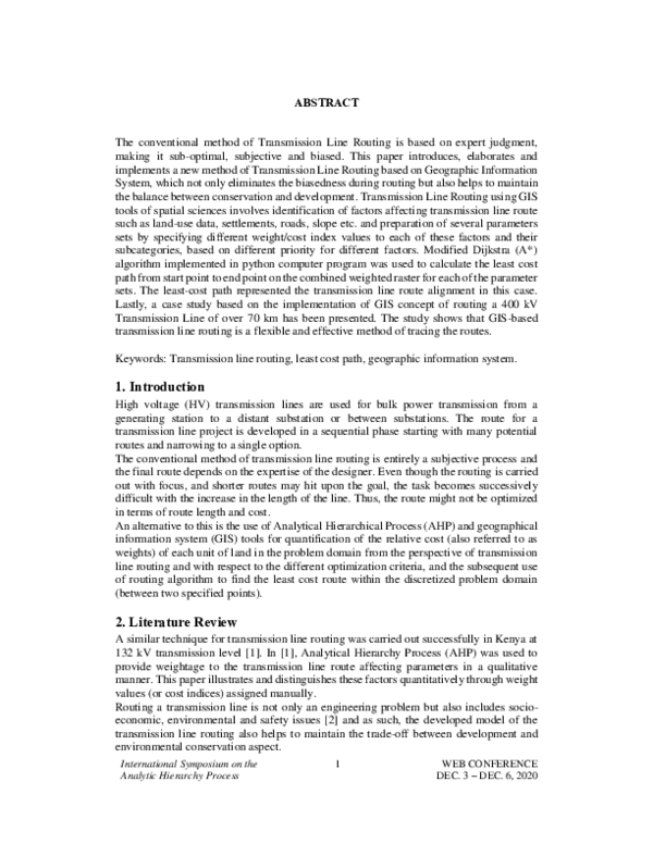 (PDF) Transmission Line Routing Using Gis Tools of Spatial Sciences