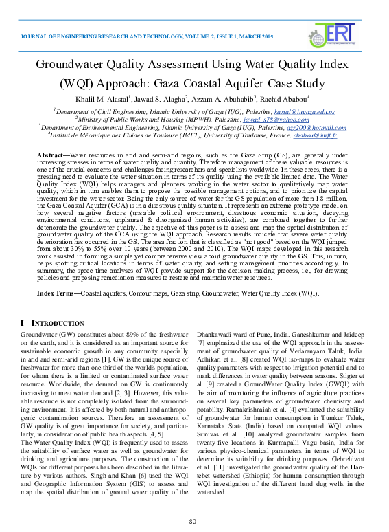 (PDF) Groundwater Quality Assessment Using Water Quality Index (WQI) Approach: Gaza Coastal ...