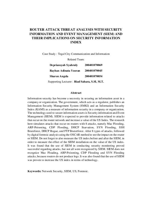 (PDF) ROUTER ATTACK THREAT ANALYSIS WITH SECURITY INFORMATION AND EVENT ...