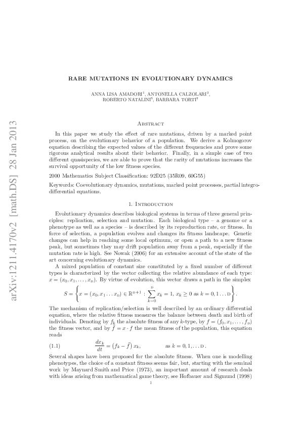 (PDF) 3 Rare Mutations in Evolutionary Dynamics