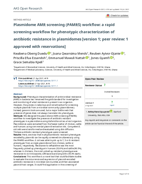 (PDF) Plasmidome AMR screening (PAMRS) workflow: a rapid screening ...