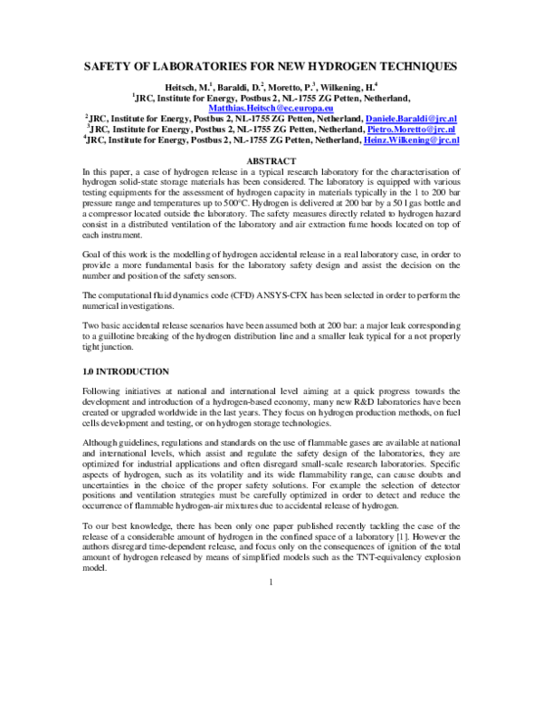 (PDF) Safety of Laboratories for New Hydrogen Techniques