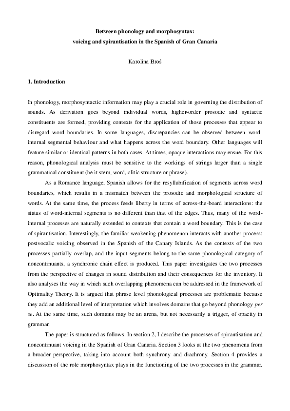 (PDF) Between phonology and morphosyntax: voicing and spirantisation in ...