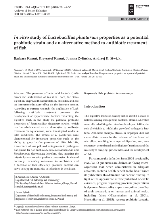 (PDF) In vitro study of Lactobacillus plantarum properties as a potential probiotic strain and ...