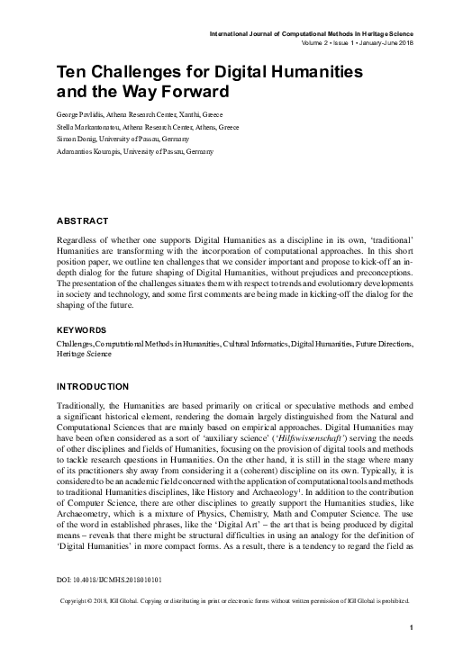 (PDF) Ten Challenges for Digital Humanities and the Way Forward