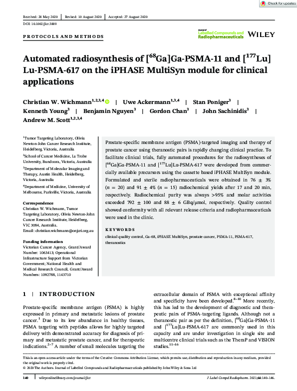 (PDF) Automated radiosynthesis of [68Ga]Ga‐PSMA‐11 and [177Lu]Lu‐PSMA ...