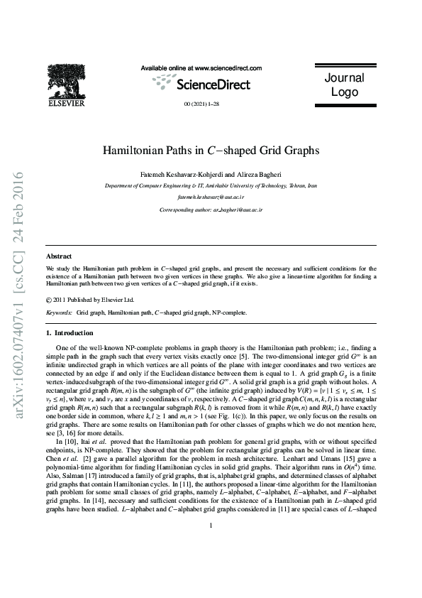 (PDF) Hamiltonian paths in L-shaped grid graphs