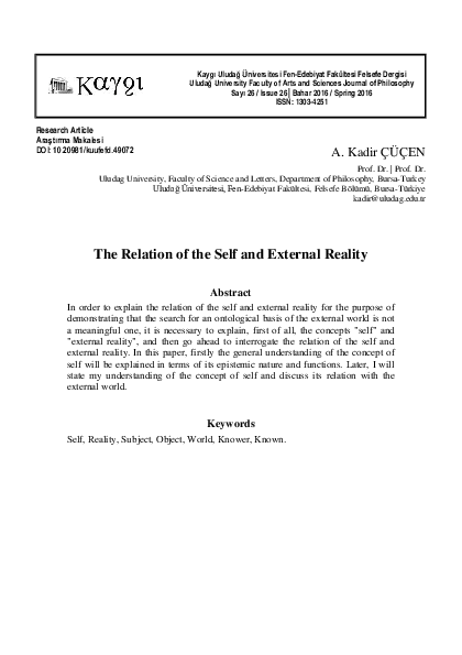 (PDF) The Relation of the Self and External Reality