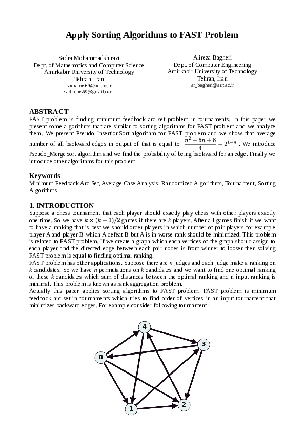 (PDF) Apply Sorting Algorithms to FAST Problem
