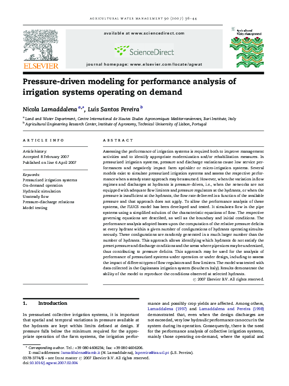 (PDF) Pressure-driven modeling for performance analysis of irrigation ...