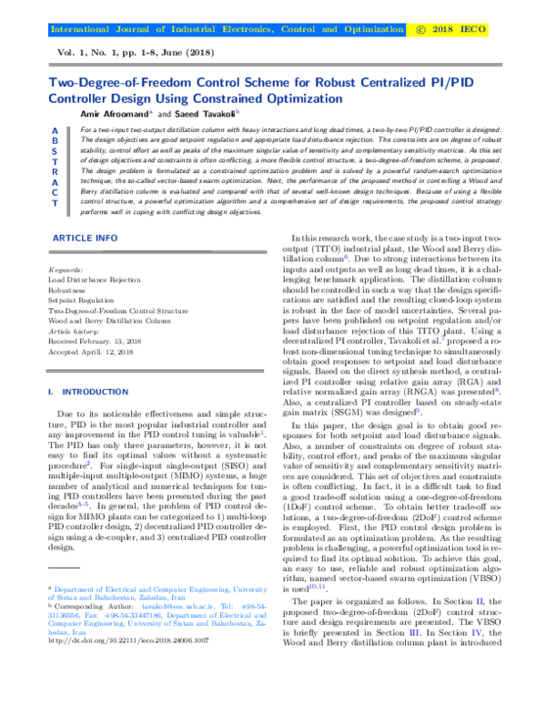 Pdf Two Degree Of Freedom Control Scheme For Robust Centralized Pipid Controller Design Using