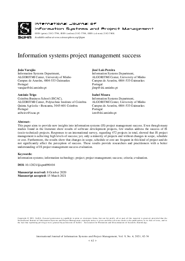 (PDF) Information systems project management success