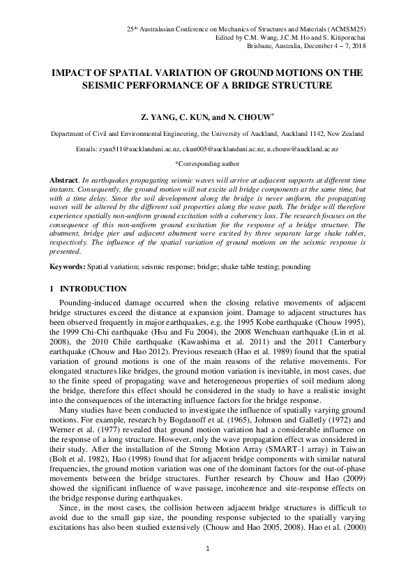 (PDF) IMPACT OF SPATIAL VARIATION OF GROUND MOTIONS ON THE SEISMIC PERFORMANCE OF A BRIDGE STRUCTURE