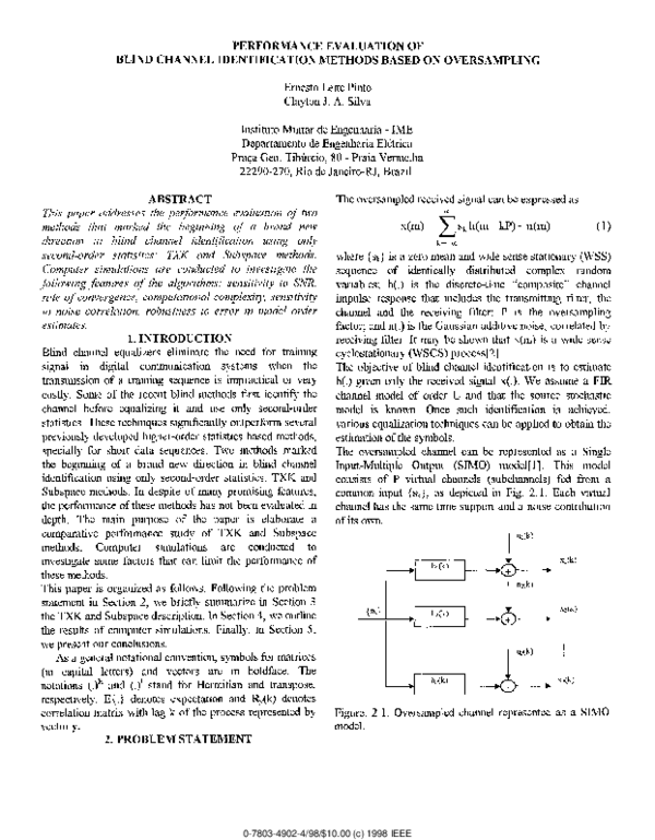 (PDF) Performance evaluation of blind channel identification methods based on oversampling