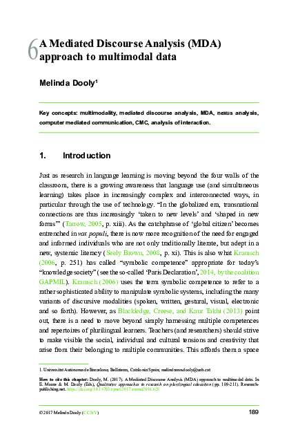 (PDF) A Mediated Discourse Analysis (MDA) approach to multimodal data