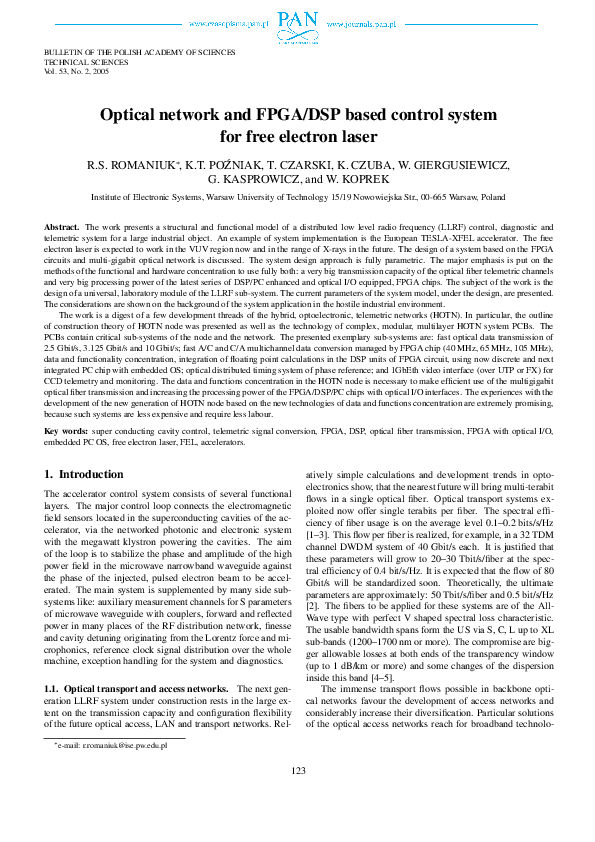 (PDF) Optical network and FPGA/DSP based control system for free ...