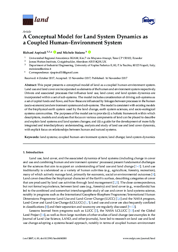 (PDF) A Conceptual Model for Land System Dynamics as a Coupled Human ...
