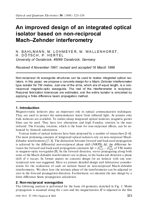 (PDF) An improved design of an integrated optical isolator based on non ...