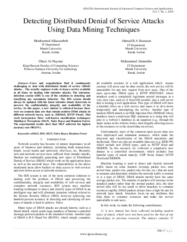 Pdf Detecting Distributed Denial Of Service Attacks Using Data Mining