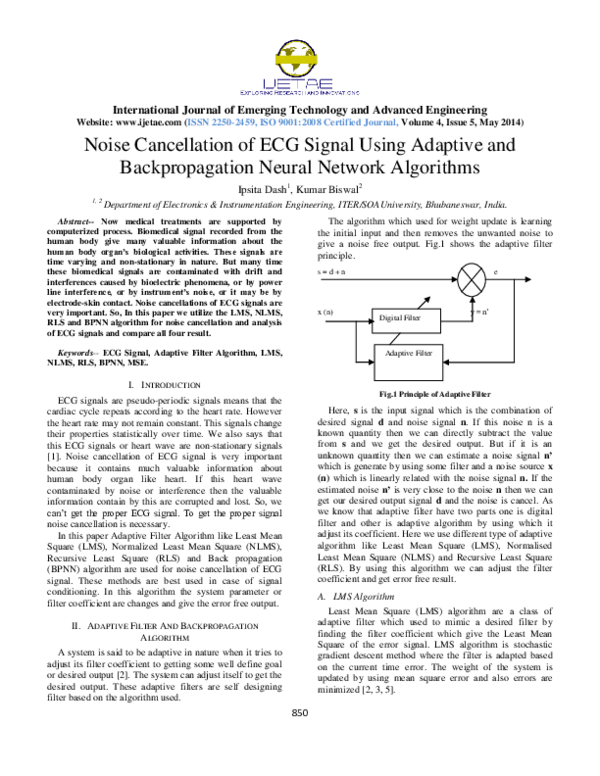 (PDF) Noise Cancellation of ECG Signal Using Adaptive and Backpropagation Neural Network Algorithms