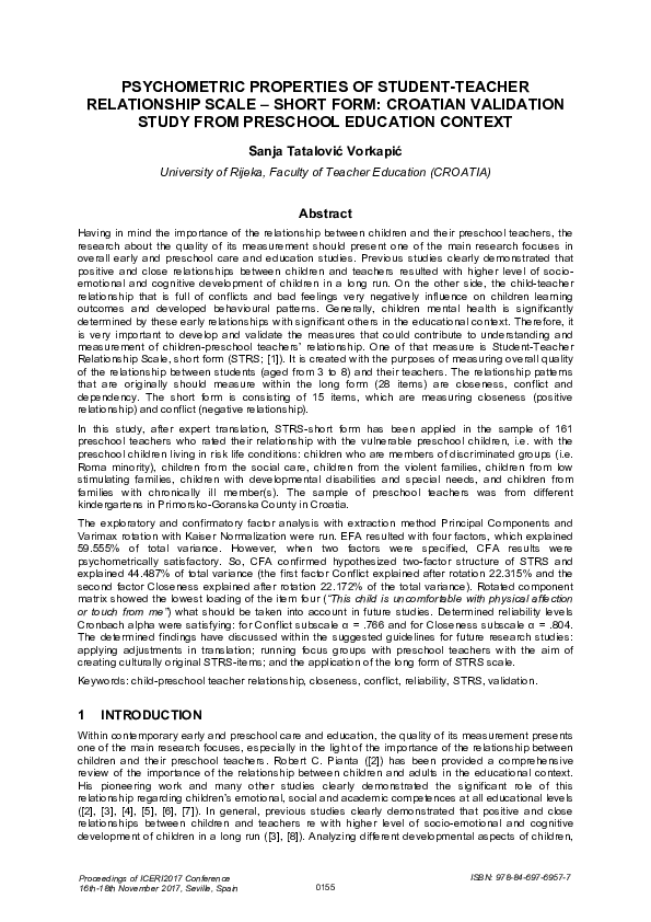 (PDF) Psychometric Properties of Student-Teacher Relationship Scale ...