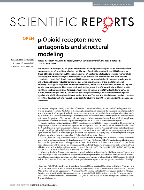 (PDF) μ Opioid receptor: novel antagonists and structural modeling