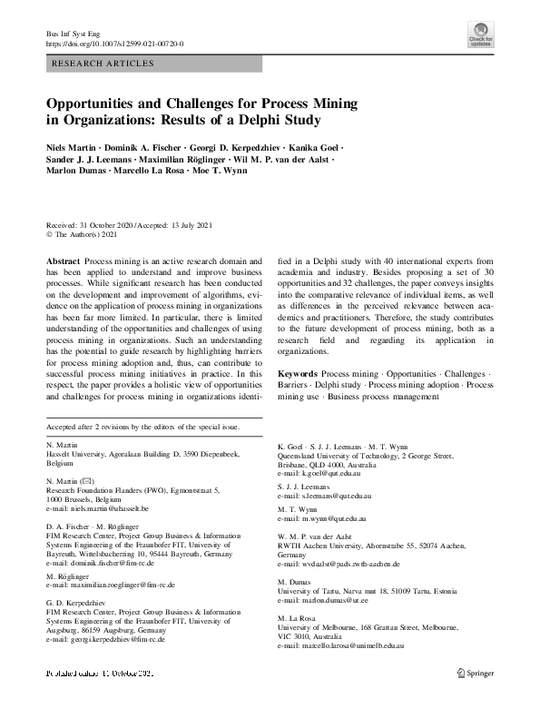 (PDF) Opportunities and Challenges for Process Mining in Organizations ...
