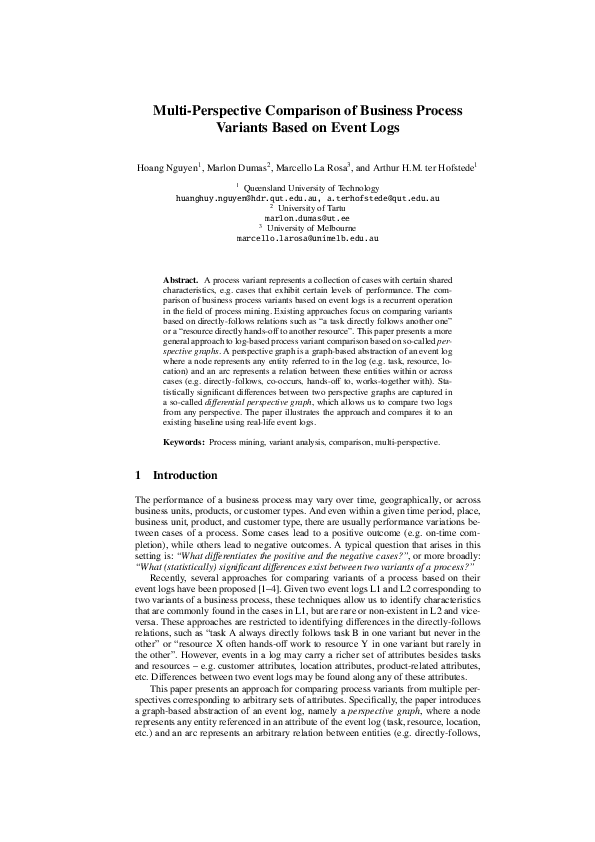 (PDF) Multi-perspective Comparison of Business Process Variants Based ...