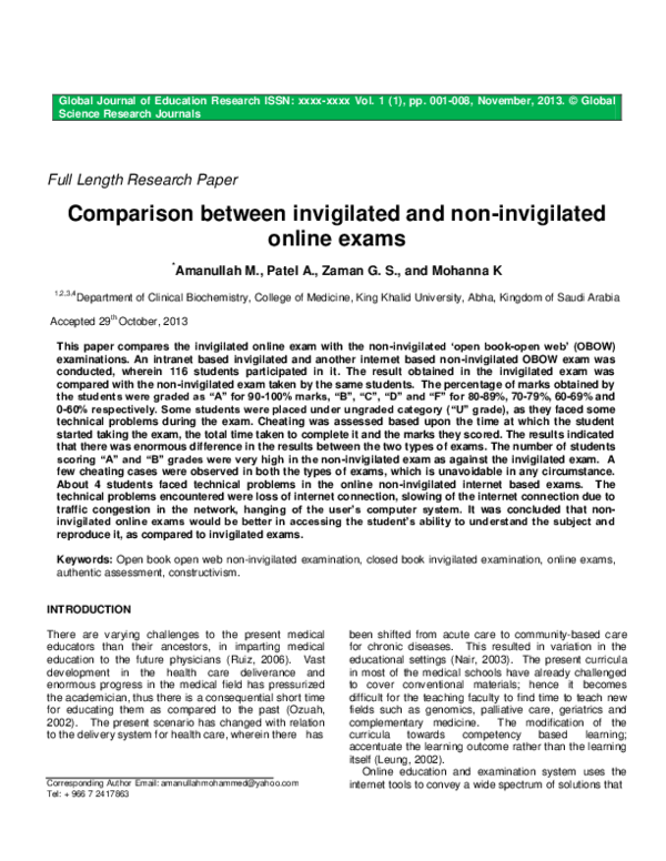(PDF) Comparison between invigilated and non-invigilated online exams