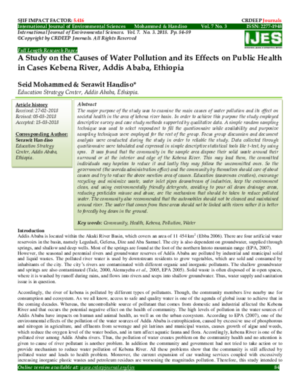 (PDF) A Study on the Causes of Water Pollution and its Effects on ...