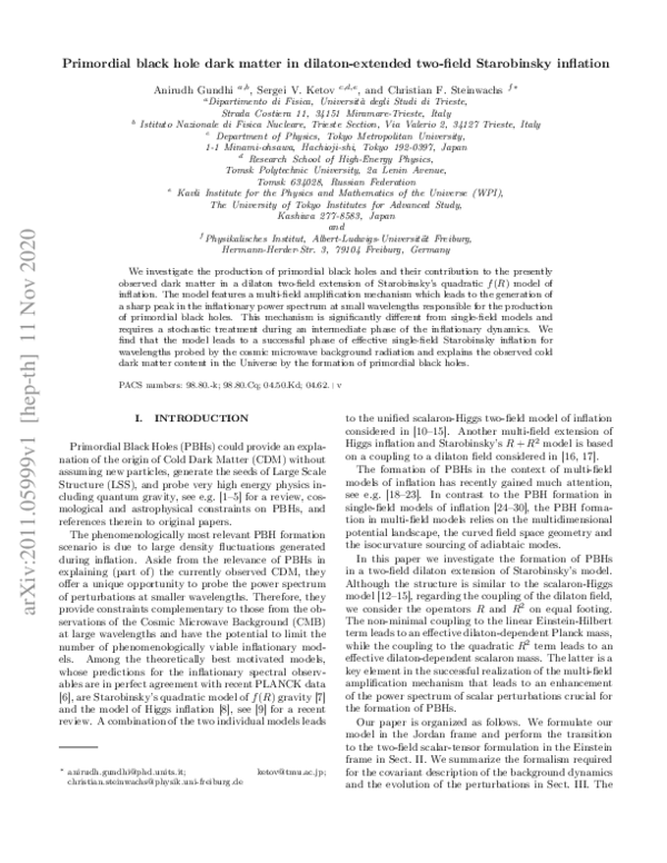 (PDF) Primordial black hole dark matter in dilaton-extended two-field Starobinsky inflation
