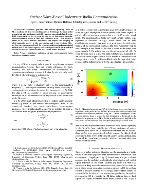 (PDF) Surface Wave-Based Underwater Radio Communication
