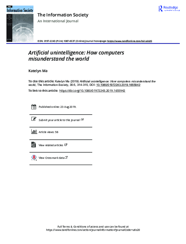 (PDF) Artificial unintelligence: How computers misunderstand the world