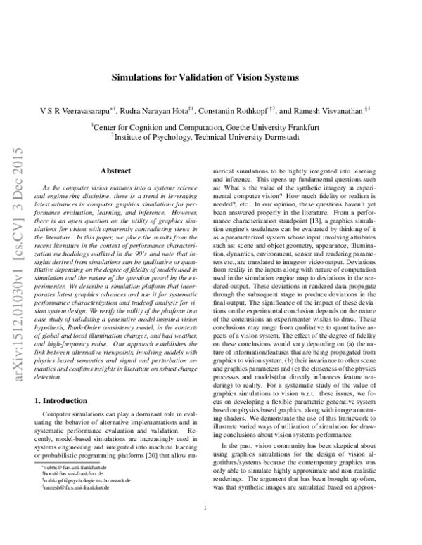 (PDF) Simulations for Validation of Vision Systems