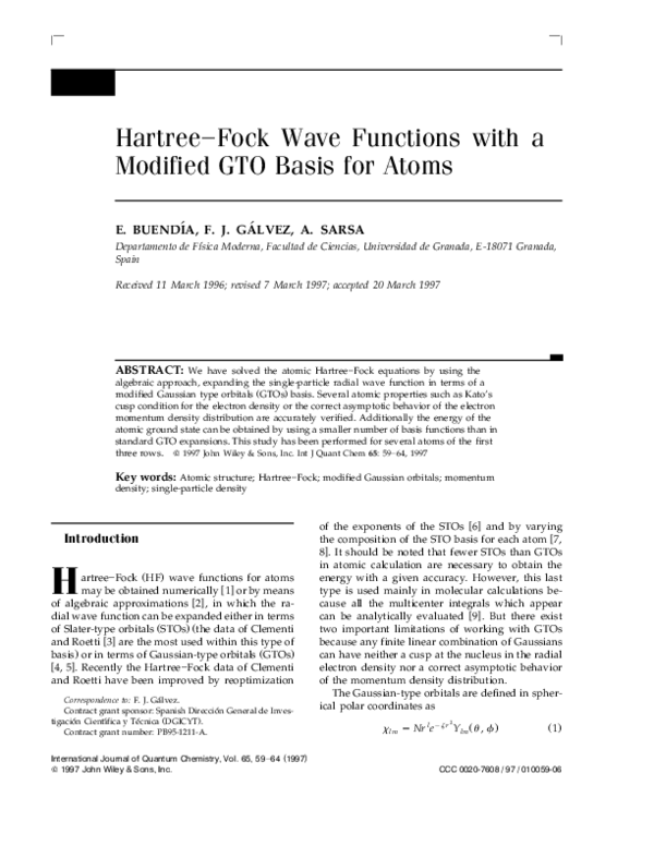 (PDF) Hartree-Fock wave functions with a modified GTO basis for atoms
