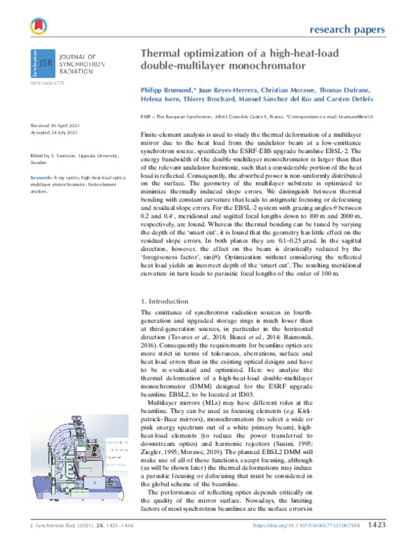 Pdf Thermal Optimization Of A High Heat Load Double Multilayer Monochromator