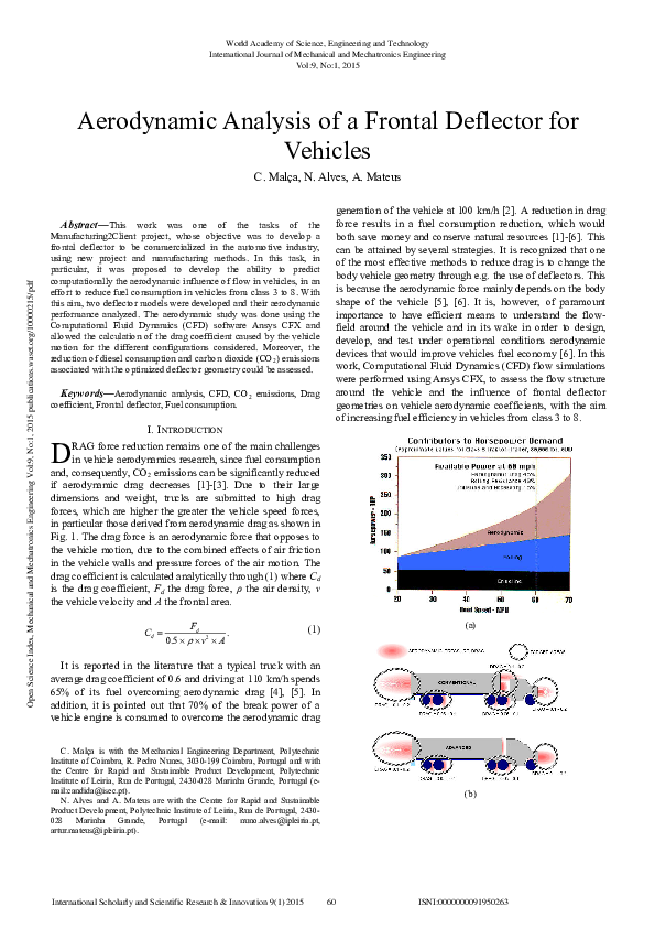 (PDF) Aerodynamic Analysis of a Frontal Deflector for Vehicles