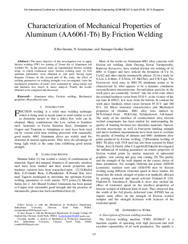 (PDF) Characterization of Mechanical Properties of Aluminum ( AA 6061-T ...