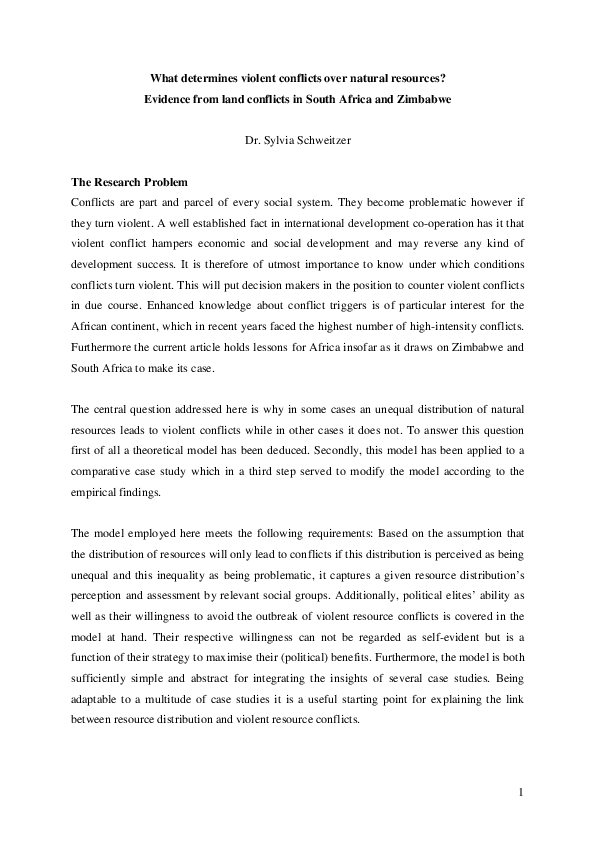 (PDF) Drivers of Violent Natural Resource Conflicts