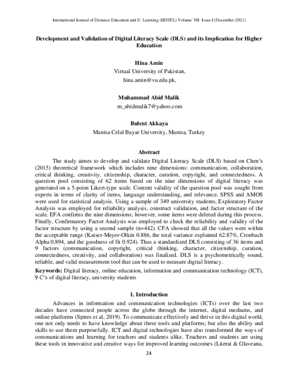 (PDF) Development and Validation of Digital Literacy Scale (DLS) and ...