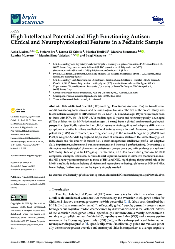 (PDF) High Intellectual Potential and High Functioning Autism: Clinical ...
