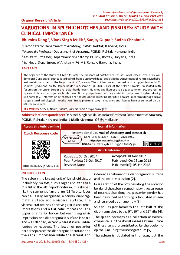 (PDF) Variations in Splenic Notches and Fissures: Study with Clinical ...