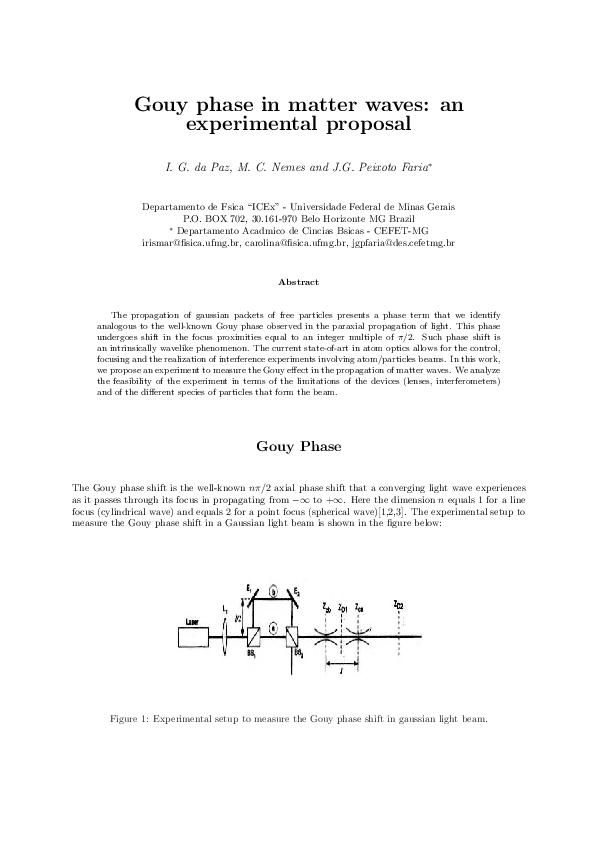 (PDF) Gouy phase in matter waves: an experimental proposal