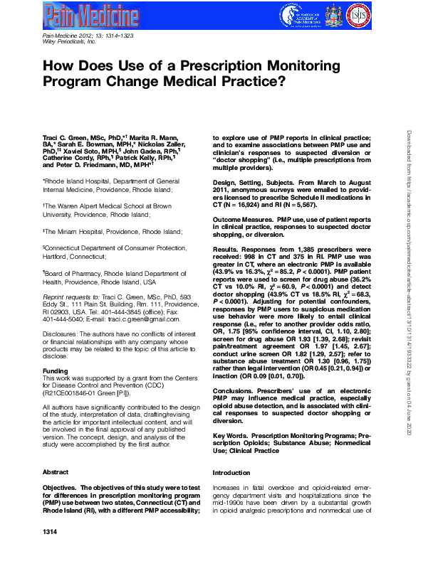 (PDF) How Does Use of a Prescription Monitoring Program Change Medical ...