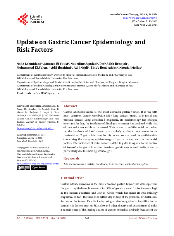 (PDF) Update on Gastric Cancer Epidemiology and Risk Factors